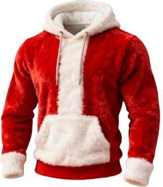 Generic Sweat à capuche de Noël pour homme en peluche douce, pull chaud en flanelle pour homme UK patchwork poignets côtelés drôle fantaisie mode vacances fêt