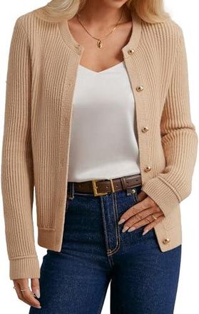 Grace Karin Cardigan &eacute;l&eacute;gant pour femme - Col rond - Manches longues - Blazer en tricot pour lautomne et lhiver - Boutonn&eacute;, kaki, S