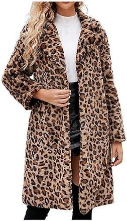 Generic Manteau en fausse fourrure pour femme - Veste dhiver léopard en peluche - Trench décontracté doux et moelleux - Cardigan surdimensionné texturé - Chau