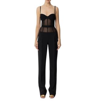 Elisabetta Franchi Femme, Combinaisons et Ensembles, Noir, Taille: 42 FR Combinaison noire en cr&ecirc;pe stretch avec tulle