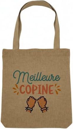 Fabulous Sac Shopping Tote Bag Aspect Lin - Meilleure Copine Fille Amiti&eacute; Copain - Sac de Courses Toile Epaisse 360g Beige Naturel Cabas Port&eacute; Epaule Solide Im