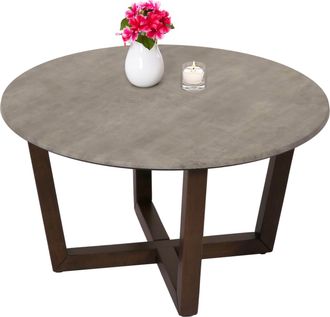 Mendler Couchtisch HWC-M61, Beistelltisch Sofatisch, Massiv-Holz HPL Laminat Melamin Ø80cm, Beton-Optik, Dunkles Gestell