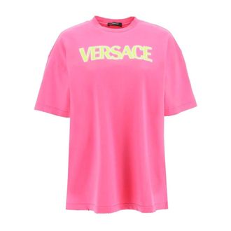 Versace Femme, Tops, Rose, Taille: 34 FR Cotton Logo Top