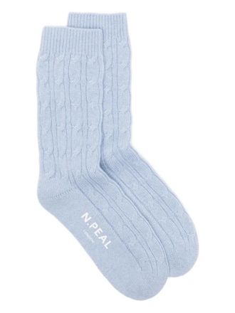 N.Peal chaussettes en maille torsad&eacute;e - Bleu