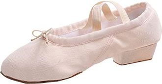 Generic Chaussures de danse en toile pour femme avec talon et sangle de cheville, chaussures dentraînement élastiques, semelles en caoutchouc souple, chaussur