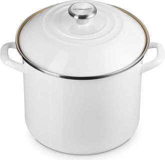 LE CREUSET Le Creuset Traditioneller Suppentopf aus Emaille auf Stahl, 10 l, Wei&szlig; mit Edelstahlknauf