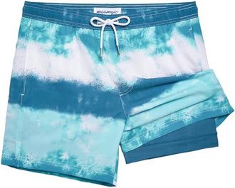 Maamgic Short de Bain Homme Maillot 2-in-1 S&eacute;chage Rapide Slip Doublure pour Vacances sur la Plage Sport Surf 5.5,Bleu Vert Blanc,XL
