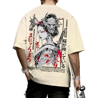 Generic Chemises japonaises pour homme - Geisha Graphic Art | Chemise surdimensionn&eacute;e &agrave; manches courtes et col rond d&eacute;contract&eacute; pour le sport, jaune clair, 3X