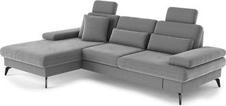 Cavadore Cavadore Ecksofa Moritz / Eckcouch mit Longchair, Bett, Bettkasten, Sitztiefenverstellung, Kopfstützen und mattschwarzen Metallfüßen / 171 x 82-107 x 