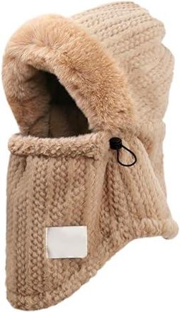 Generico Bonnet chaud pour couvrir le visage | Bonnet chaud &agrave; capuche pour lhiver | Bonnet en peluche | Chauffe-cou avec oreilles | Bonnet doux coupe-vent pour