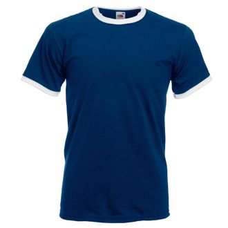 Fruit Of The Loom T-Shirt mit Ringen in Kontrastfarbe Gr. XL, blau