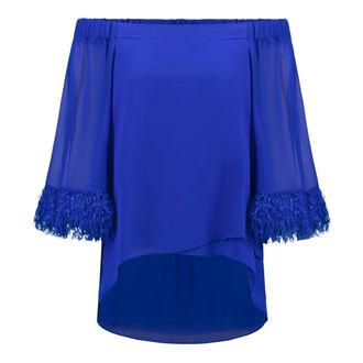 Joseph Ribkoff Off-Shoulder Pullover mit Federbesatz - - Blouses & Shirts - Damen - Blau - M