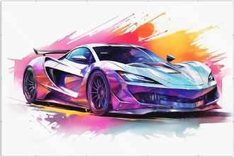 Wallario Wandbild - Auto in Aquarellfarben in Premiumqualität, Poster mit rahmenlosen Bildhalter, Größe: 61 x 91,5 cm