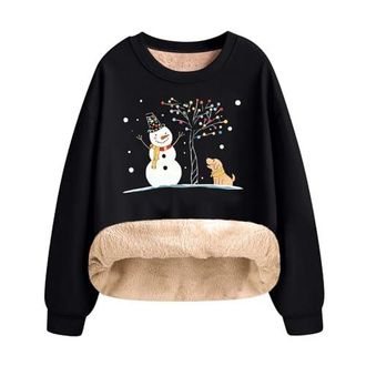 Generic Pull à capuche doublé en polaire pour femme, motif de Noël imprimé, manteau chaud dhiver à manches longues, Style 02_ Noir, XL