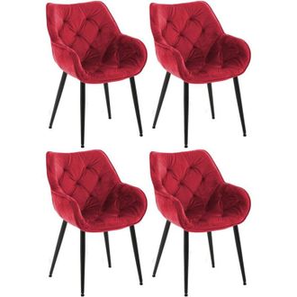 Clp Lot de 4 Chaises de salle &agrave; manger Tanna en Velours Pi&egrave;tement en M&eacute;tal noir Rouge