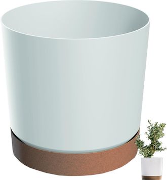 Prosperplast Blumentopf &Uuml;bertopf TUBO PM Wei&szlig; 199mm Blumenk&uuml;bel mit EcoHolz Untersetzer Rund