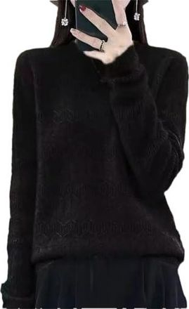 Generic Pull basique à col rond pour femme - Manches longues - Solide - En tricot, Noir, M