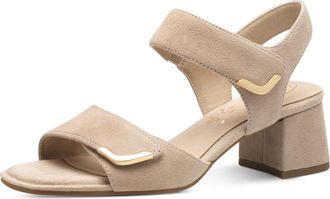 Tamaris Comfort Damen Sandalen mit Absatz aus Leder mit Blockabsatz, Beige (Beige Suede), 37 EU
