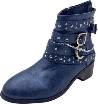 Generic Bottes de cowboy occidentales vintage pour femme à talon bas - Bottines de moto en cuir - Bottes dautomne tendance bohème pour femme - Bottes de cowbo