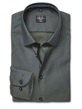 Marvelis Herren Businesshemd Langarm 750384,Einfarbig,Body-fit,New York Kent,Oliv 47,40