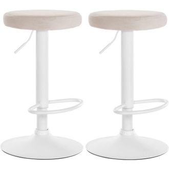 Clp Lot de 2 tabourets de bar Ponte velours Crème Métal blanc mat