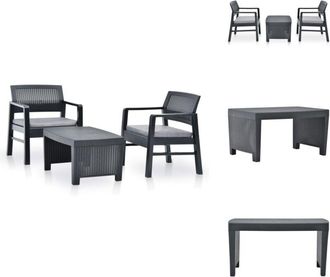 vidaXL 3-tlg. Garten-Lounge-Set Kunststoff Anthrazit - Gartenm&ouml;bel Set - Loungesessel - Esstisch - Outdoor M&ouml;bel - Balkonm&ouml;bel