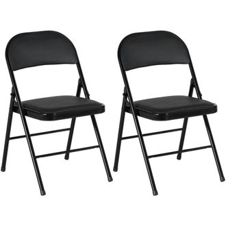 HOMCOM Homcom - Lot de 2 chaises pliantes assise dossier rembourr&eacute;s acier synth&eacute;tique noir