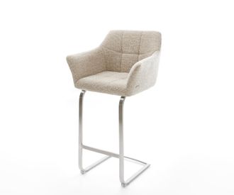 DELIFE Barstuhl Yulo-Flex Webstoff Soft Beige Freischwinger Flach Edelstahl Silberfarben, Barst&uuml;hle