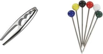 Fackelmann 48218 Casse Noix Premium, Casse-Noix, Casse Noix et crustacés, Acier Chromé, Argenté & 33510 Lot de 6 Piques à bigorneaux, 6 Pics à crustacés et Fruit