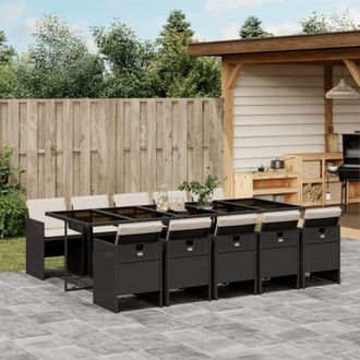 vidaXL Vidaxl - Ensemble &agrave; manger de jardin 11 pcs coussins noir r&eacute;sine tress&eacute;e