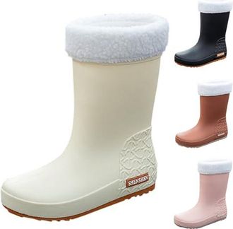 Generic Wellies Bottes de pluie mi-mollet pour femme, bottes dhiver doubl&eacute;es en peluche, chaudes, confortables, &agrave; enfiler, imperm&eacute;ables, antid&eacute;rapantes, d&eacute;con