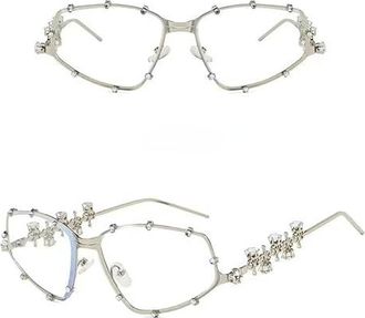Generic Rregular Lunettes de luxe tendance avec monture en strass et strass pour femme