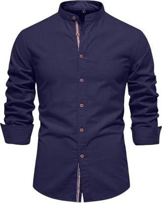 Generic Chemise Homme Manches Longues- Blouse De Travail Col Mao Couleur Unie D&eacute;contract&eacute;e Coupe Slim Chic Classique Confortable Passe-Partout daffaires Haut 