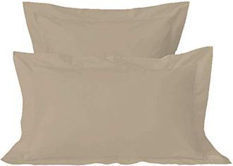 Pizuna Luxueux Set de 2 Taies dOreiller 50x75 cm Simplement Taupe, 100% Coton Longue Tige 600 Fils Armure Satin, Douces en Coton