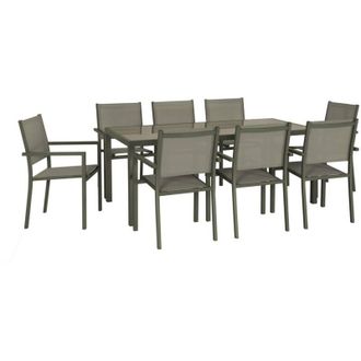 Sweeek Table de jardin aluminium + 8 assises - Capua 180cm - kaki - 8 places - 1 grande table rectangulaire. 8 fauteuils empilables