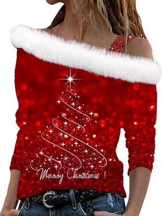 Generic Pull de No&euml;l pour femme grande taille - Pull de No&euml;l asym&eacute;trique pour femme - Hauts thermiques en polaire ample - Pull dautomne grande taille sans cap