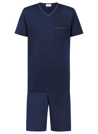 Mey Mey Herren Pyjama blau Reine Baumwolle unifarben