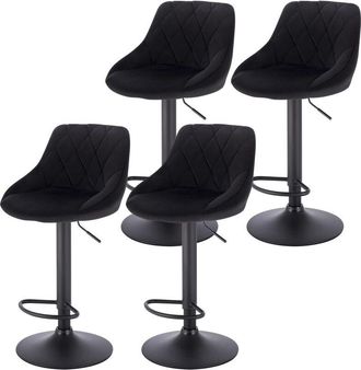 Woltu Woltu - Lot de 4 Tabourets de Bar en Velours + m&eacute;tal tabourets de Cuisine Hauteur r&eacute;glable, Noir