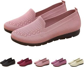 Generic Baskets &agrave; enfiler pour femme - Chaussures plates tricot&eacute;es l&eacute;g&egrave;res et confortables - Semelle souple - Chaussures d&eacute;contract&eacute;es en maille respirante - 