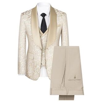 Generic Costume 3 pi&egrave;ces pour homme en jacquard cachemire avec ch&acirc;le et revers - Coupe ajust&eacute;e - Blazer floral - Veste gilet et pantalon - Pour f&ecirc;te et d&icirc;ner,