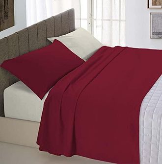 Italian Bed Linen Natural Color Bettwäsche Set, 100% Baumwolle, Burgunder/Creme, Kleine Doppelte