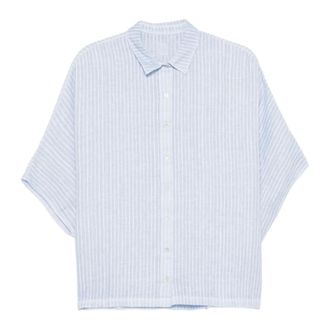 120% Lino Femme, Blouses et Chemises, Bleu, Taille: 42 FR Chemise ray&eacute;e en lin