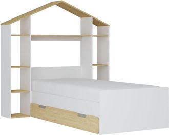 Vente-Unique Vente-unique - Lit cabane 90 x 190 cm - Coloris : Blanc et naturel - jeraco