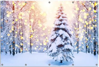 Wallario Outdoor-Poster f&uuml;r Garten oder Balkon Winterzauber im Lichterglanz, Motivbanner Gr&ouml;&szlig;e: ca. 120 x 180 cm, Outdoor-Bild