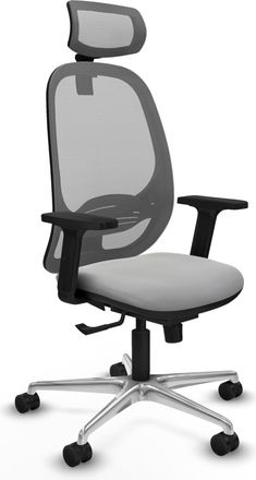 Piqueras y Crespo Hellgrauer Stuhl mit 2D-Armlehnen, h&ouml;henverstellbare Lendenwirbelst&uuml;tze und h&ouml;henverstellbares Kopfteil und Neigungsverstellung, ausgestattet mit 3 Po