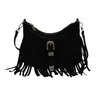 Generic Sac &agrave; bandouli&egrave;re vintage en cuir synth&eacute;tique - Grande capacit&eacute; - Couleur unie - D&eacute;contract&eacute; - Pour les voyages, les rendez-vous - Travail, Noir, 10.6