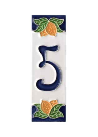 Generic Hausnummern, italienische Keramikfliesen mit Zahlen und Buchstaben, Zitronen-Design, Fliesengr&ouml;&szlig;e: 10 cm x 3,5 cm, 3 bis 6 Fliesenrahmen (Nummer 5)