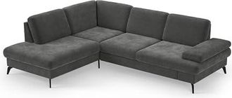 Cavadore Cavadore Eckcouch Moritz / Ecksofa im trendigen Design mit Sitztiefenverstellung und mattschwarzen Metallfüßen / 212 x 82 x 268 / Mikrofaser, Grauoliv