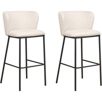 Beliani Lot de 2 Chaises de Bar Rembourrées Sans Accoudoirs en Tissu Blanc Cassé Mina