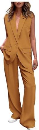 Generic rtdgcv Tenue 2 pi&egrave;ces pour femme, gilet de costume sans manches, pantalon large, ensemble business d&eacute;contract&eacute;, combinaison d&eacute;t&eacute; pour femme, combinais